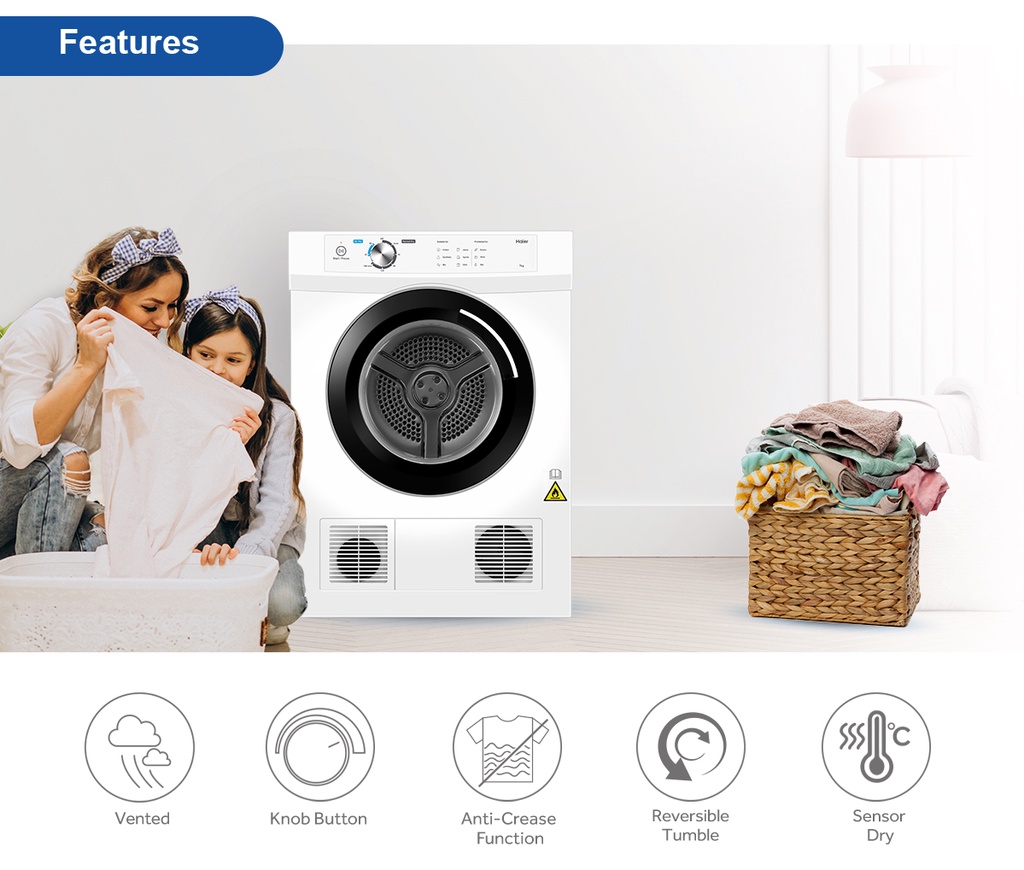Haier 7kg Dryer Reversible Vented Sensor Dry Without Display Panel ...