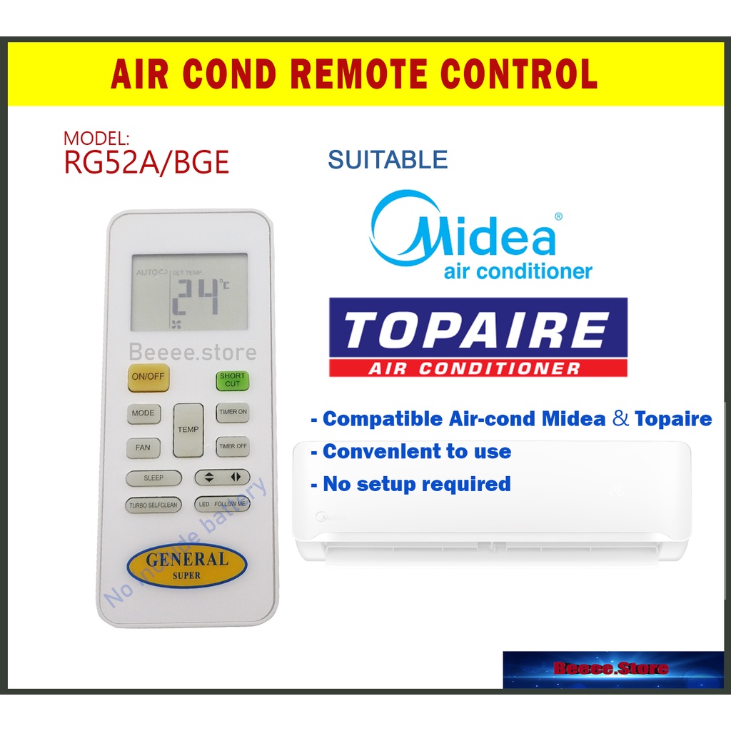 Midea Topaire Air Cond Replacement Remote Aircond Air Conditioner ...