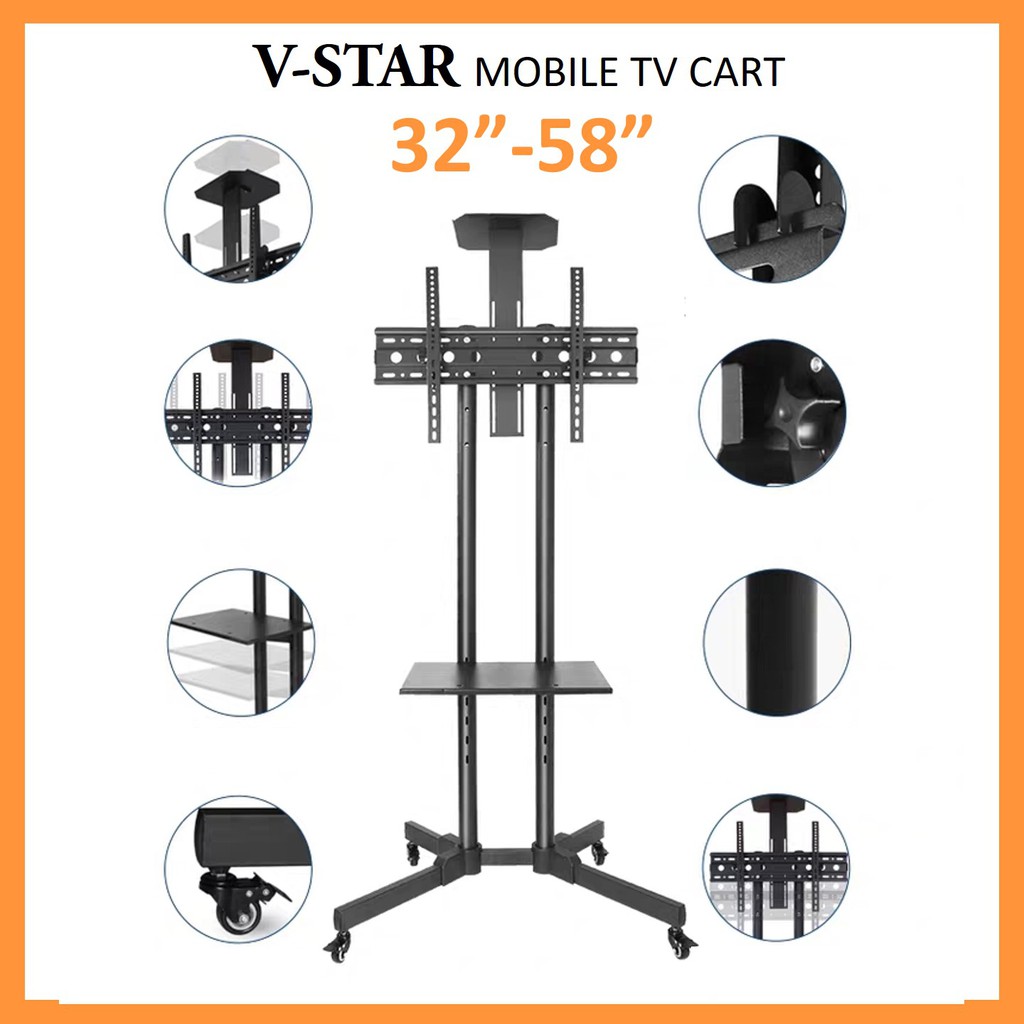 V-STAR Universal Portable Mobile TV Trolley Bracket Stand Movable LCD ...