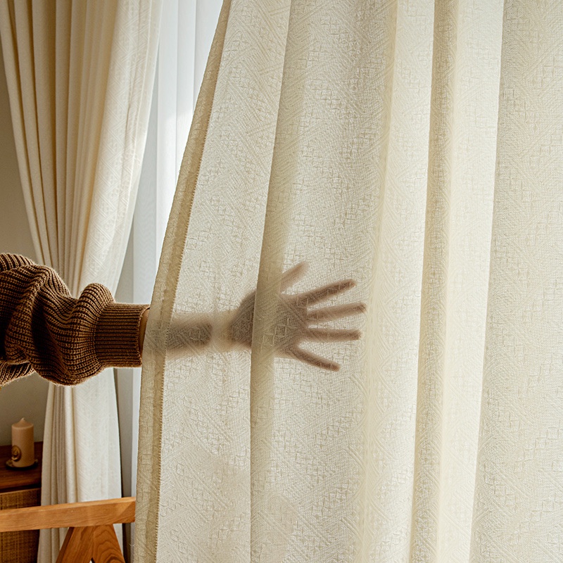 Beige Linen Window Screen Japanese Jacquard Design Curtain Living Room ...