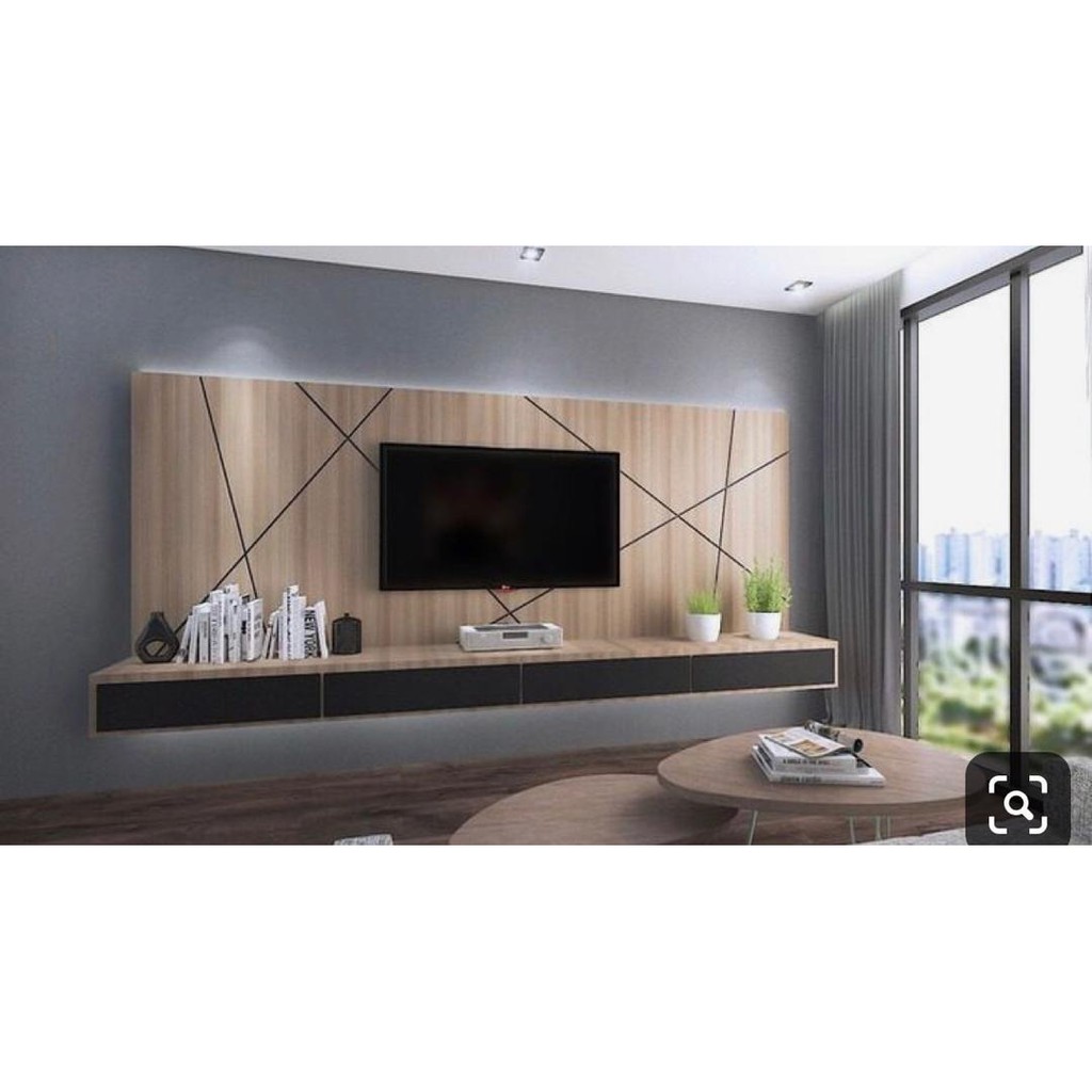 TV Cabinet Wall Mounted With sliding glass compartment rack | Shopee ...