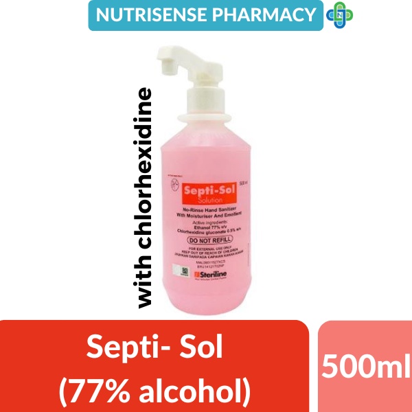 Septi-Sol 500ml (77% alcohol with Chlorhexidine, No Rinse, Non sticky ...