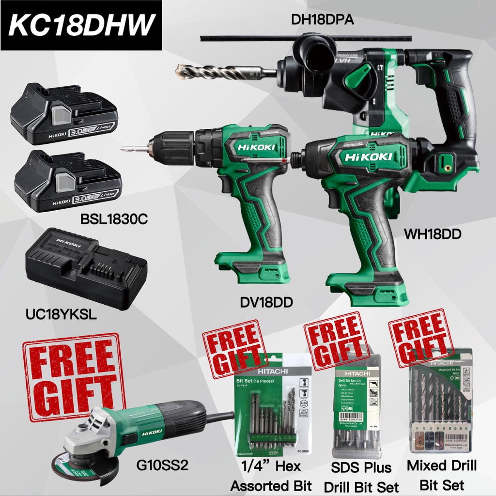 HIKOKI KC18DHW CORDLESS ROTARY HAMMER DH18DPA, CORDLESS IMPACT DRIVER WH18DD & CORDLESS IMPACT ...