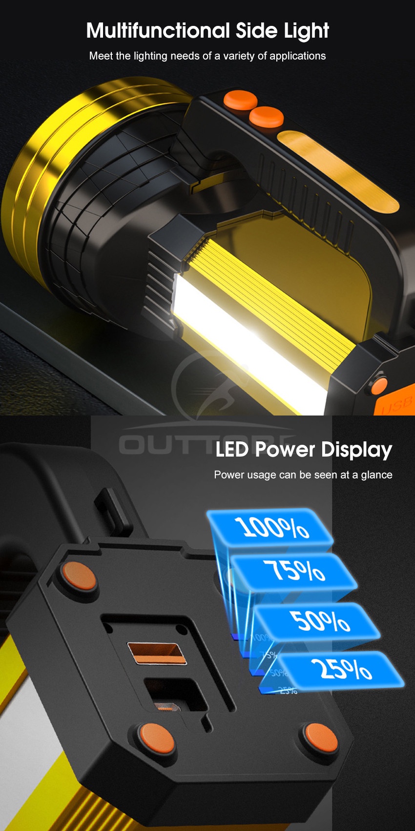 Outtobe Flashlights P50 Super Bright Flashlight Waterproof Torchlight Rechargeable LED Spotlight ...