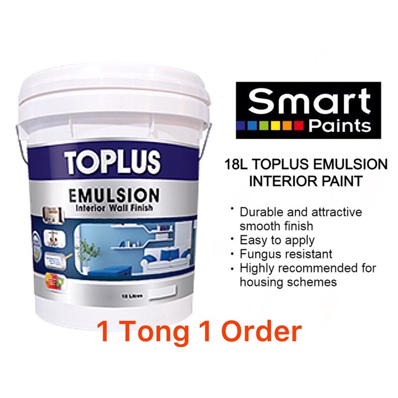 18LITER SMART PAINTS TOPLUS EMULSION PAINT 9102 WHITE | Shopee Malaysia