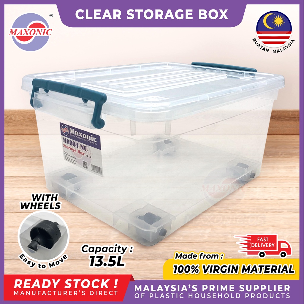 MAXONIC 13.5L STORAGE BOX WITH WHEEL | TRANSPARENT STORAGE BOX | TOY ...
