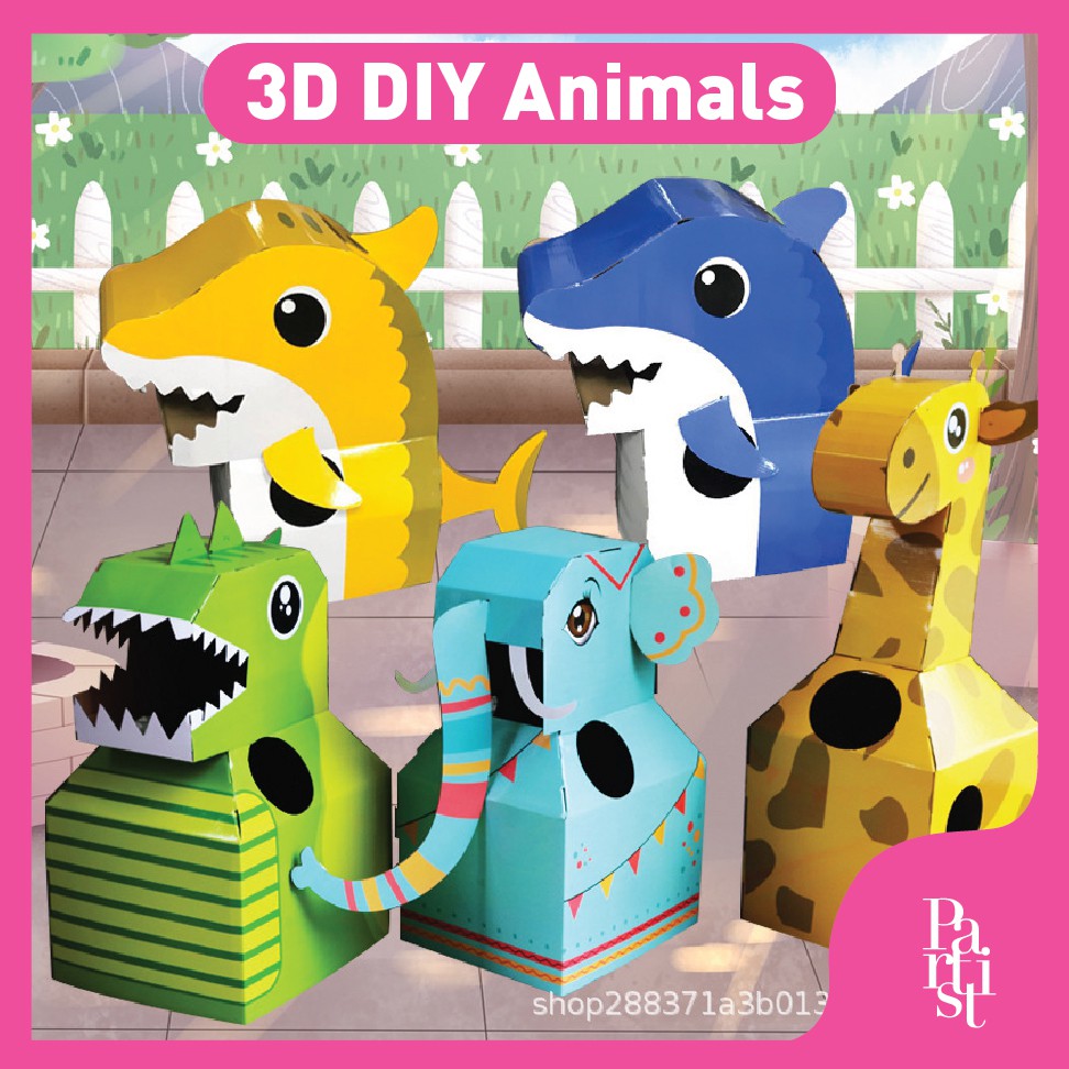 Animals DIY Card Board Dinosaur Giraffe Cute Custom Paper Box Fun Role ...