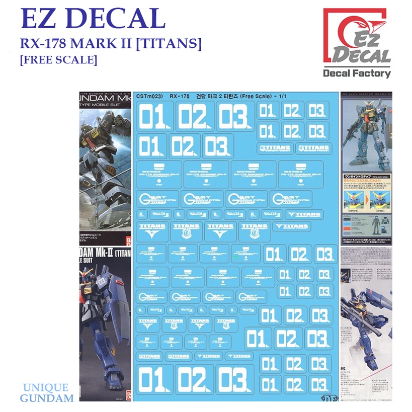 [EZ DECAL] CSTM23 RX-178 MARK II [TITANS] GUNDAM [FREE SCALE] 1/100 1/ ...