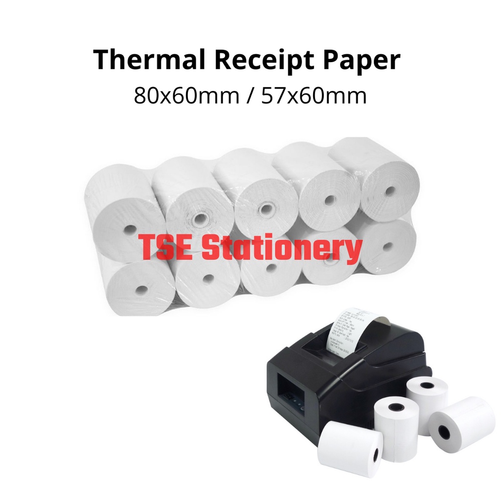 80x60mm / 57x60mm Thermal Paper Adding Roll Paper Receipt Paper 10 ...