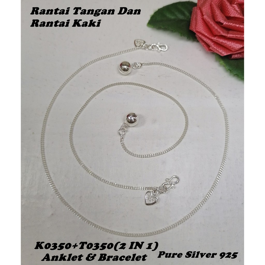 Genuine Silver 925 Anklet & Bracelet (2 IN 1) Rantai Tangan Dan Rantai ...