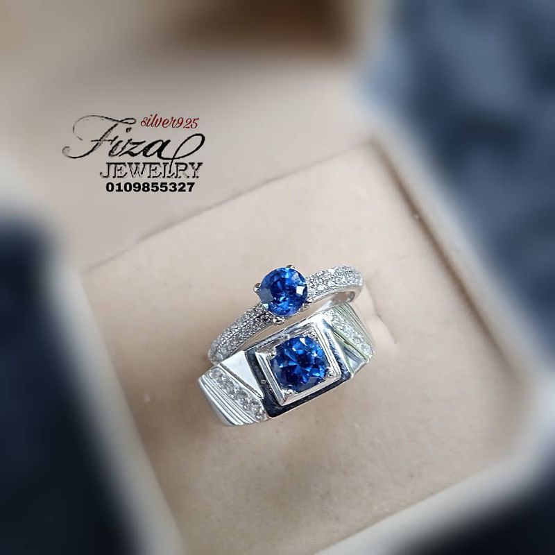 cincin couple permata biru gelap silver 925, cincin couple batu biru ...