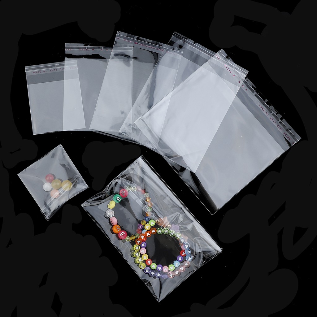200PCS Multi Size Transparent Resealable Cellophane OPP Poly Bags Self ...
