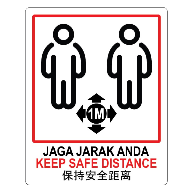 SOCIAL DISTANCING SIGN STICKER, JAGA JARAK ANDA, KEEP SAFE DISTANCE ...