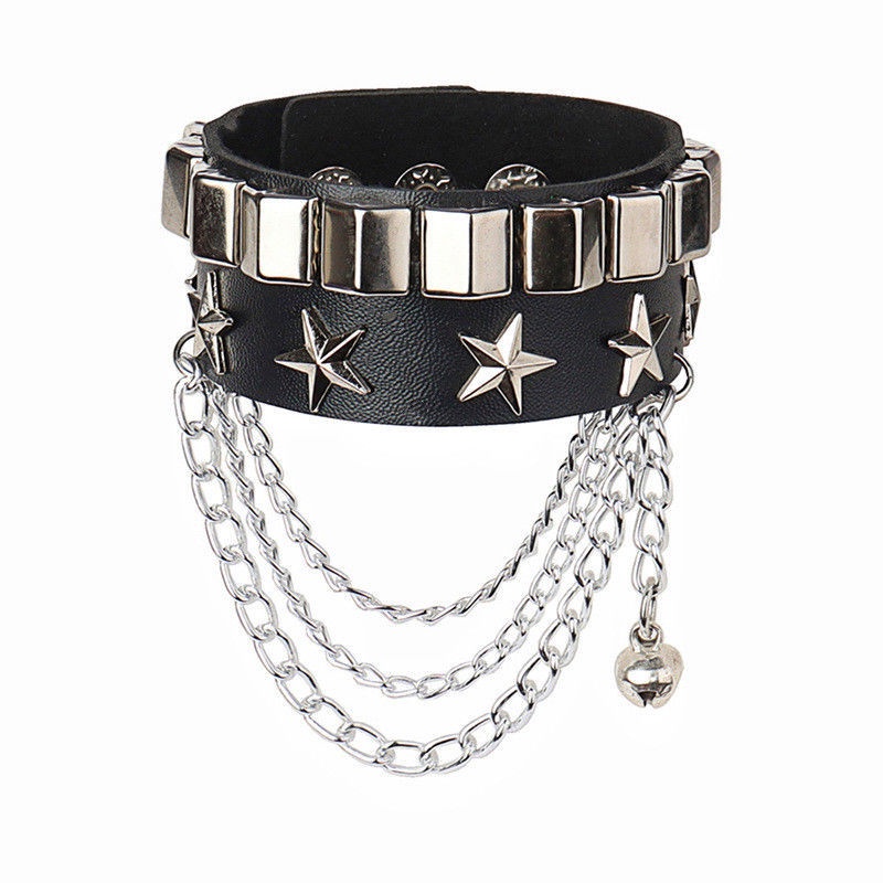 New Spiked Studded Bracelet Black Leather Rivet Punk Bracelet Cuff Wrap ...