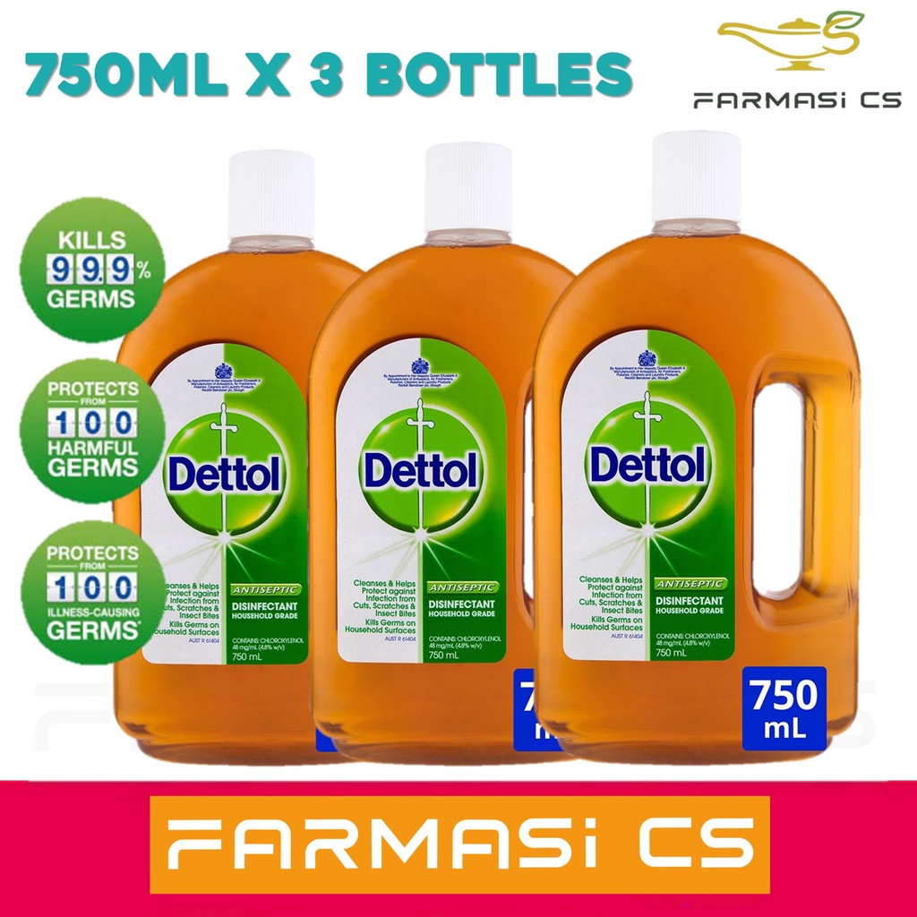 Dettol Anti-Bacterial Disinfectant Liquid Multiuse 750ml x 3 Bottles ...