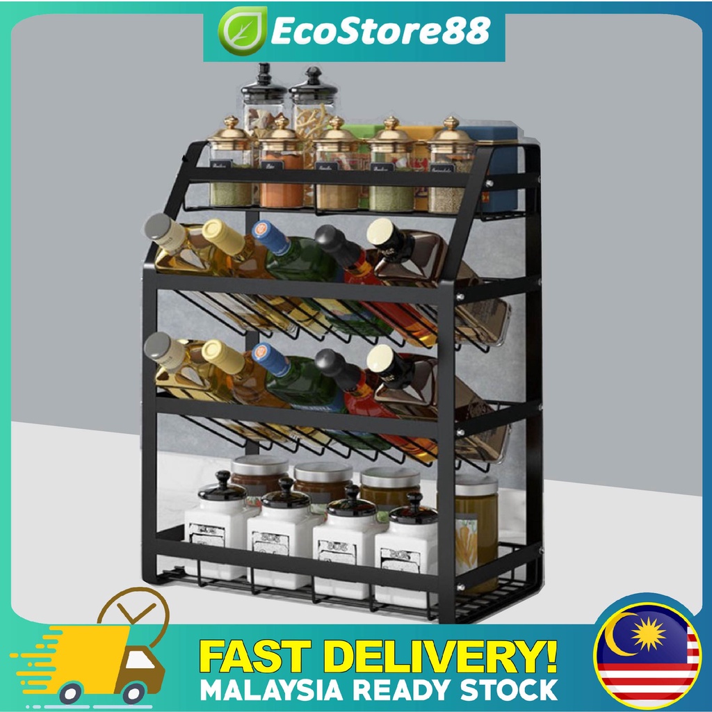 3/4 Tiers Kitchen Spice Rack Rak Dapur Rak Rempah Stainless Steel ...