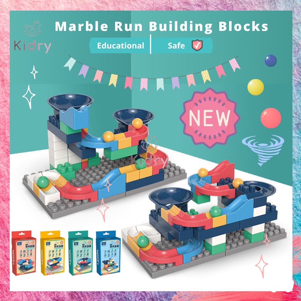 Marble Run Building Block Children Toy Big Block Fun Race Maze Ball Track Kids Gift | Mainan ...