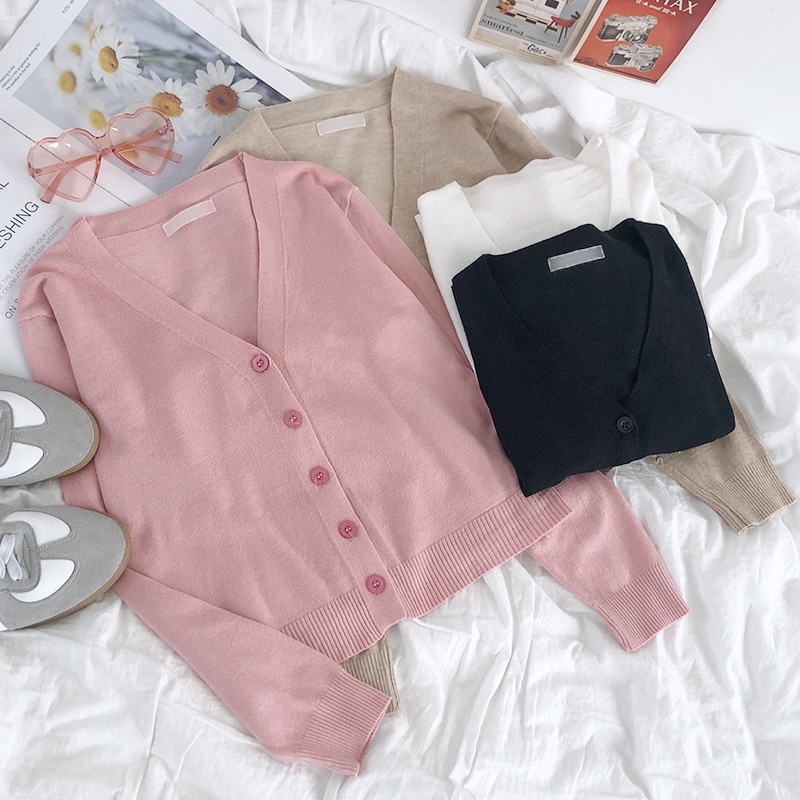 korean style women's fashion ins knitwear knitted slim V-neck cardigan ...