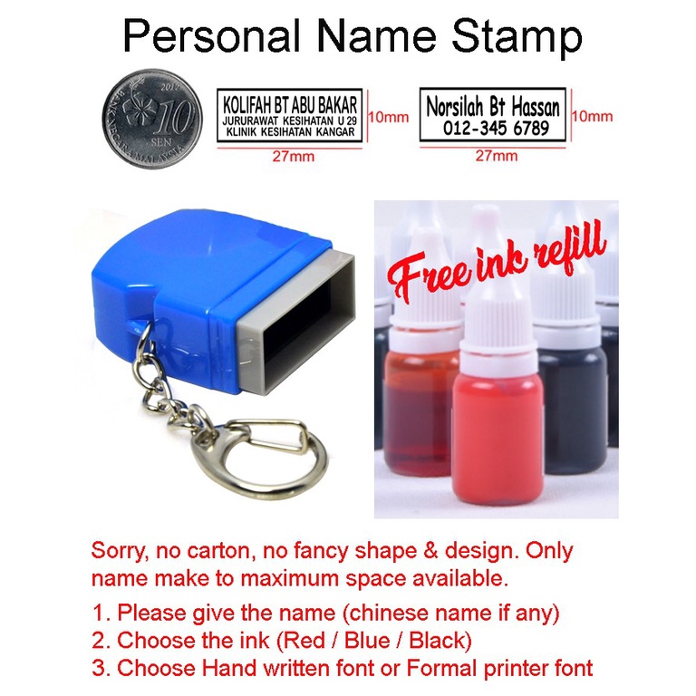 Rubber Stamp Personal Name 10mm x 27mm (Customized Ink Ready) | Shopee ...