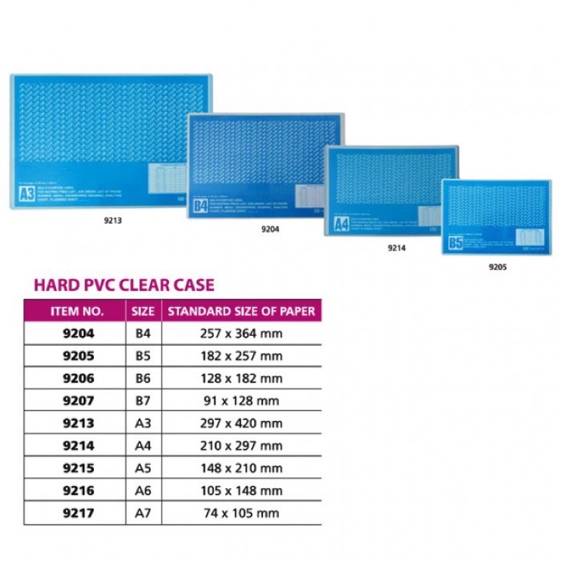 CBE PVC Card Case Hard Plastic Folder / Holder A3 A4 A5 A6 A7 9213 9214 ...