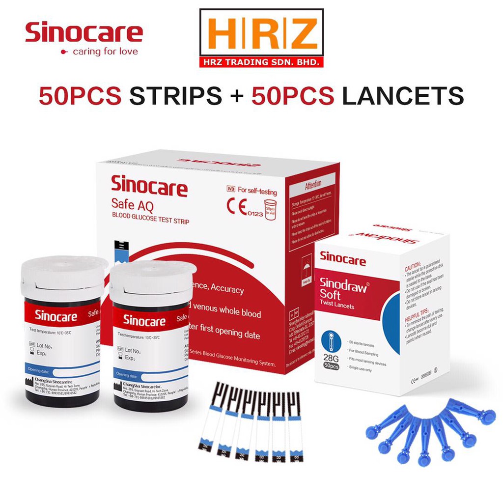 Safe AQ Blood Glucose Test Strips (50pcs/box) + Lancets (50pcs/box)!!NO ...