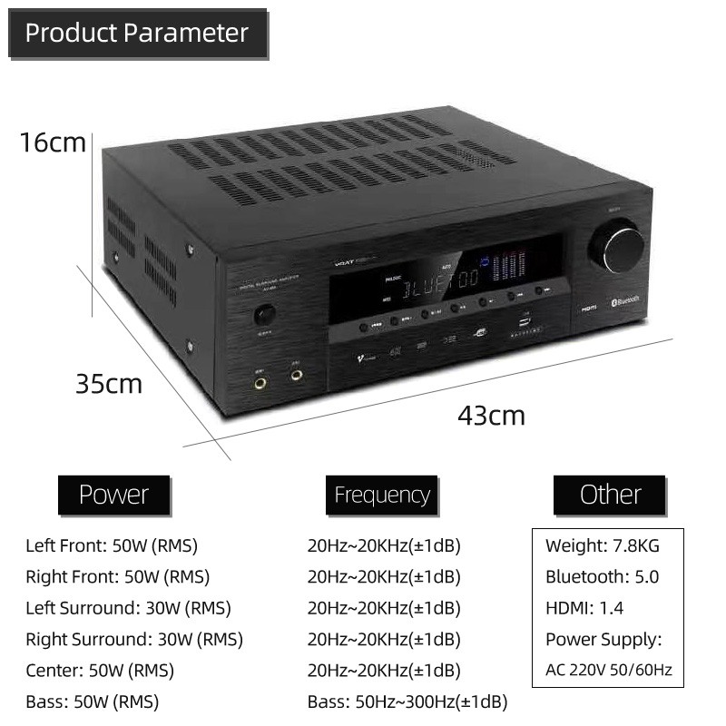 5.1 Home Theater Amplifier Support 4K HD/3D HDMI ARC Bluetooth Optical ...