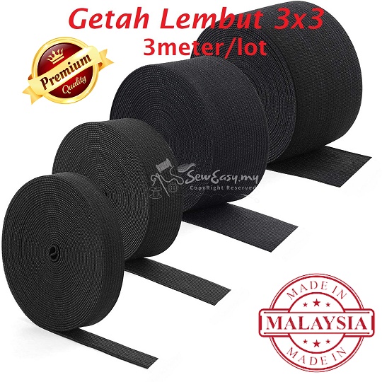 3x3 Getah Lembut Hitam / Black Soft Elastic 0.5", 0.75", 1", 1.25", 1.5 ...