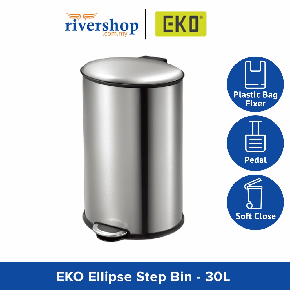 EKO Ellipse EK9325MT - 30L Stainless Steel Step Bin Foot Pedal Dustbin Rubbish Bin Trash Can ...
