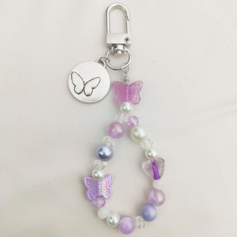 AISA. Handmade Cute beaded keychain pastel color butterfly Keychain for ...