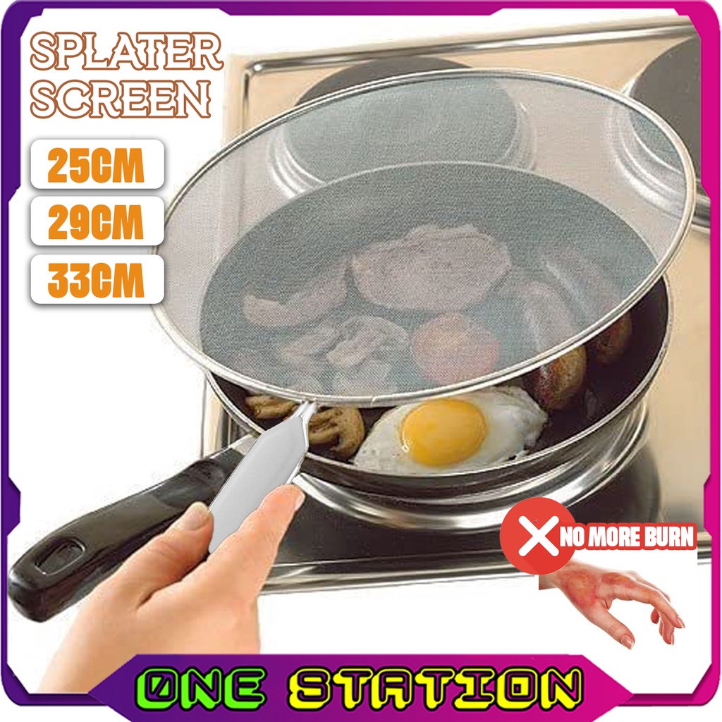 Kitchen Stainless Steel Splatter Screen With Handle Cover Frying Pan ...