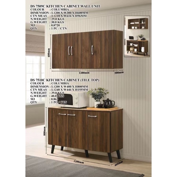 3 Door 1200 mm White Wall Mounted Kitchen Cabinet+Bottom / Hanging ...