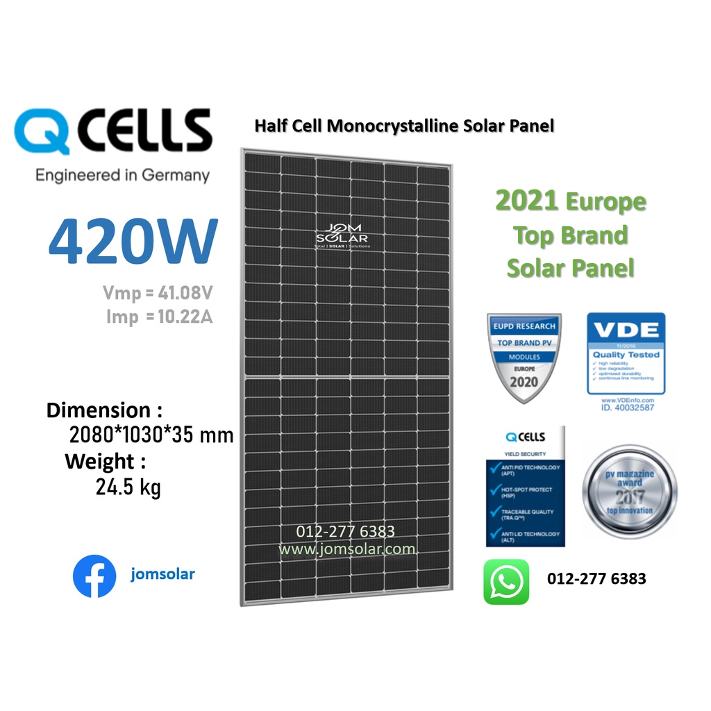 420W Monocrystalline Solar Panel - Qcell - Made In Malaysia - Germany ...