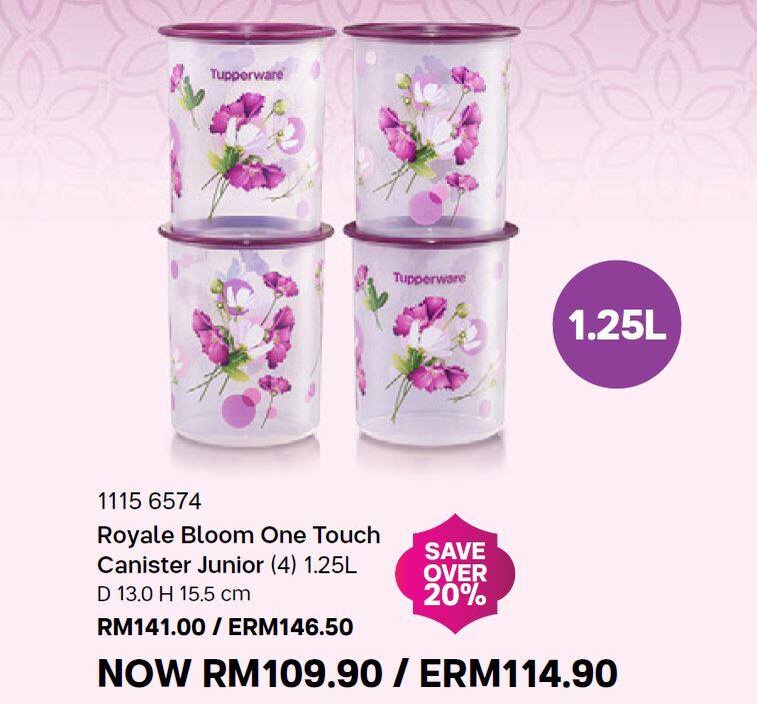 Tupperware Petalz One Touch/ Royale Bloom One Touch Canister 3L/ 2L/1.25L/ 600ml Food Storage ...