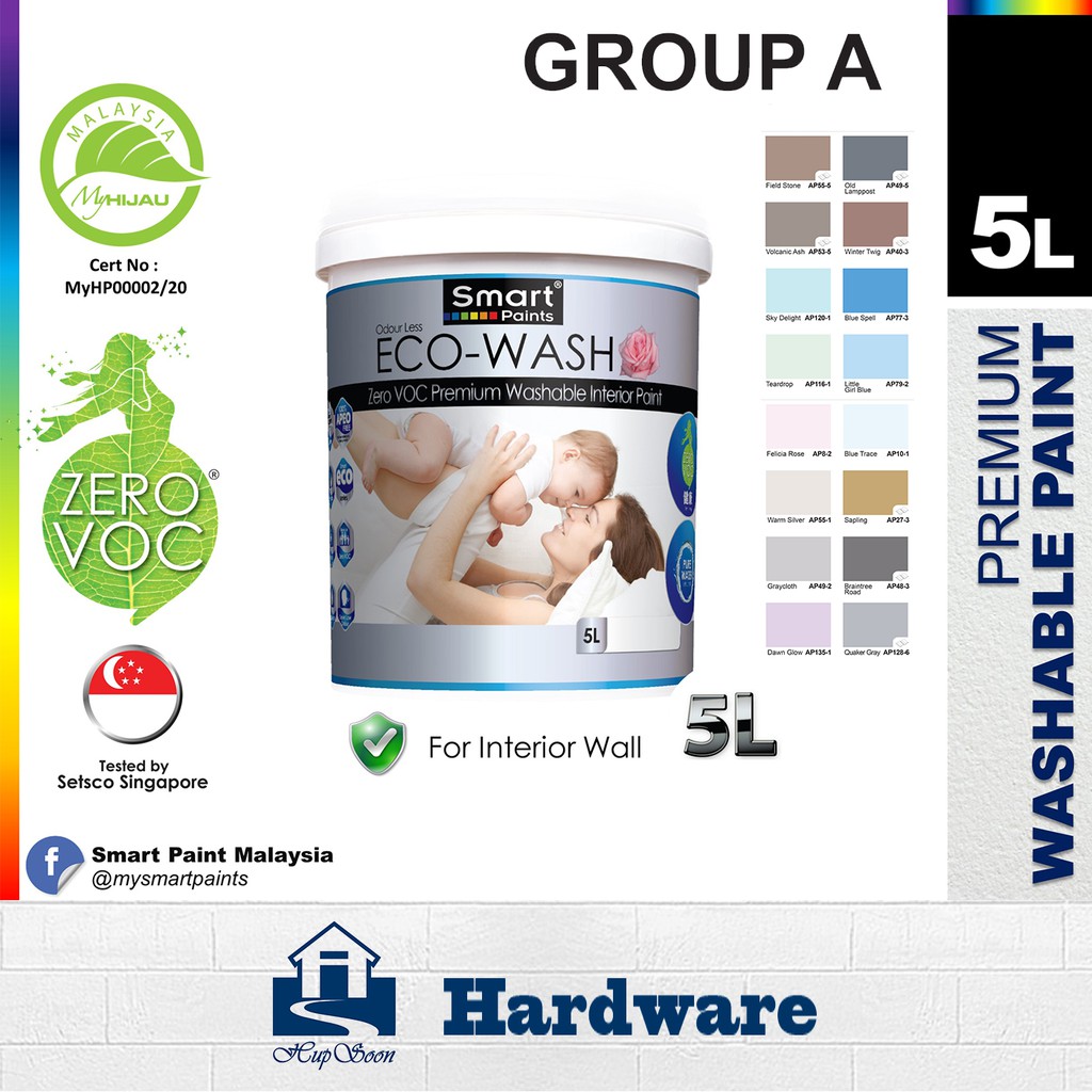 Smart Paints Eco Wash Interior Matt Finish Wall Paint 5 Liter (GROUP A) | Shopee Malaysia