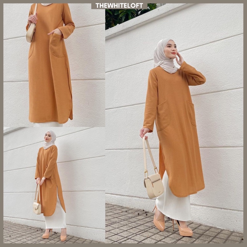 Readystock Nadee Long Top Haurabelle Ironless Comfy Blouse Knitwear ...