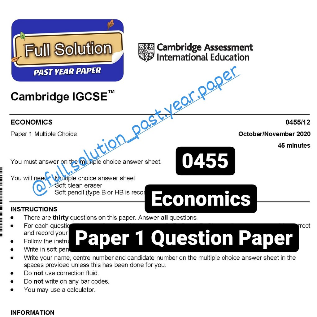 Cambridge IGCSE 0455 Economics Past Year [Question Paper + Mark Scheme ...