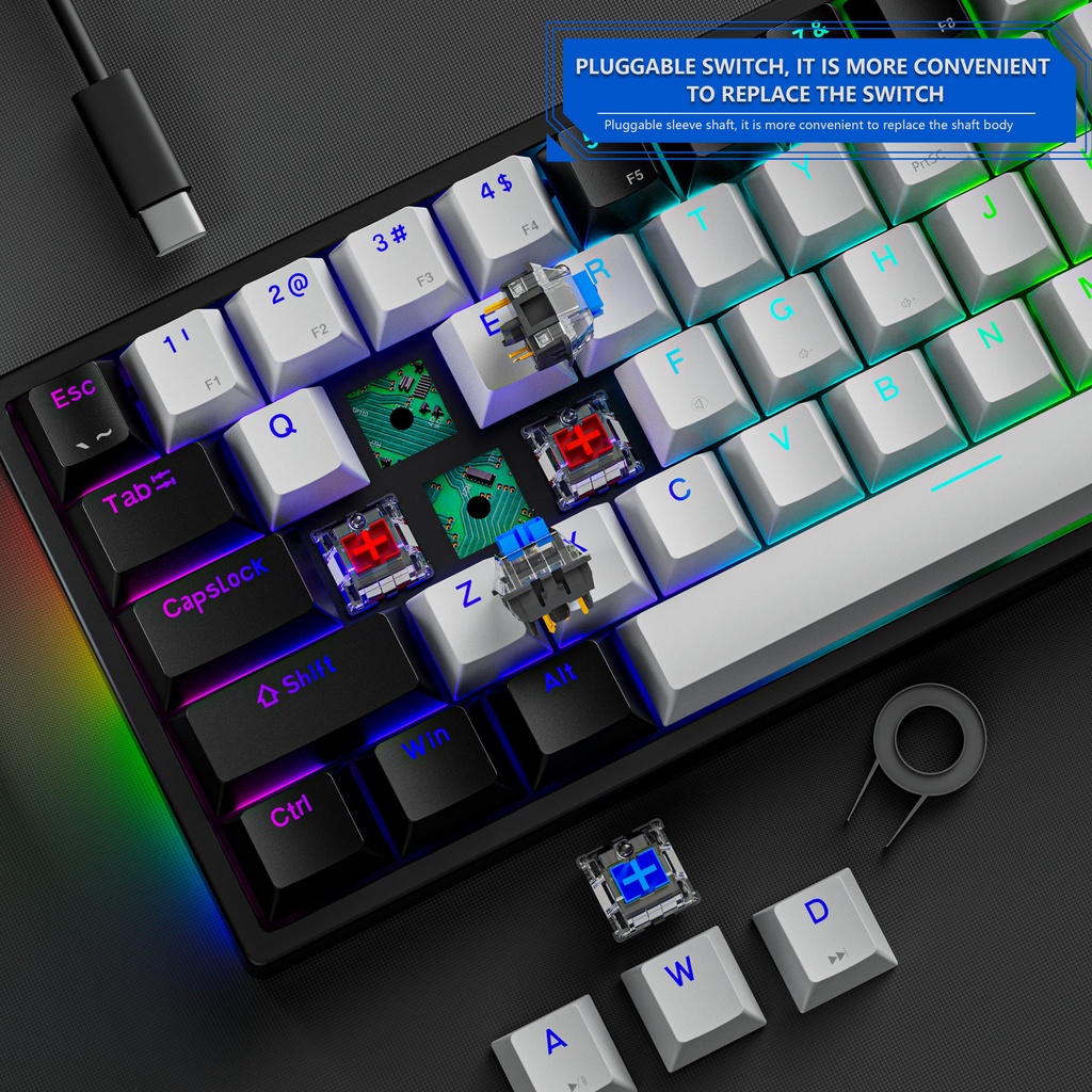 Leaven Detachable Type-C RGB Lighting Mechanical Keyboard 61 Keys K-620 ...