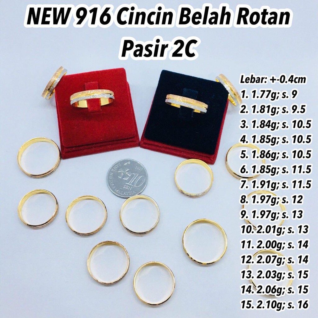 NEW GOLD 916 Cincin Belah Rotan Pasir 1g-2g 6 Sept | Shopee Malaysia