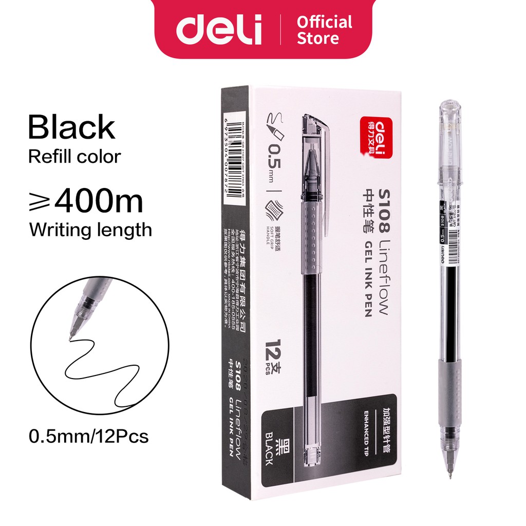 Deli Pen Gel Pen Black S108 Needle Tip (0.5mm) [Per Pen] | Shopee Malaysia