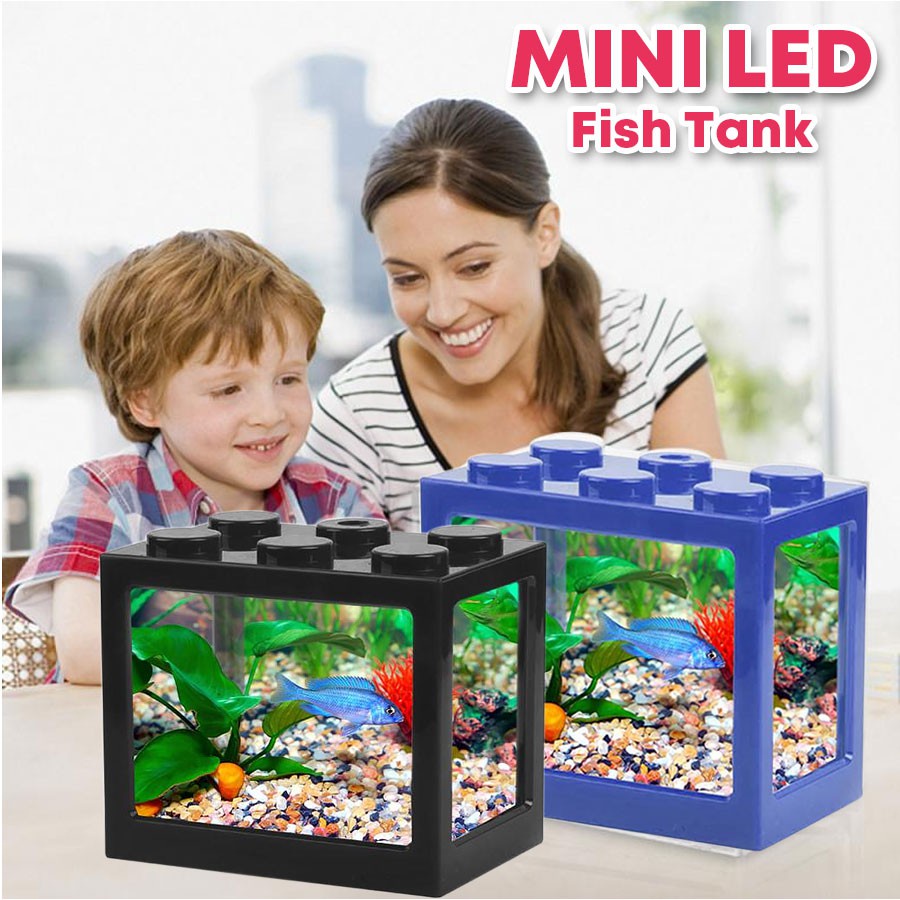 Guppy Tank Betta Mini Lego Building Block AquariumWith LED Kotak ...