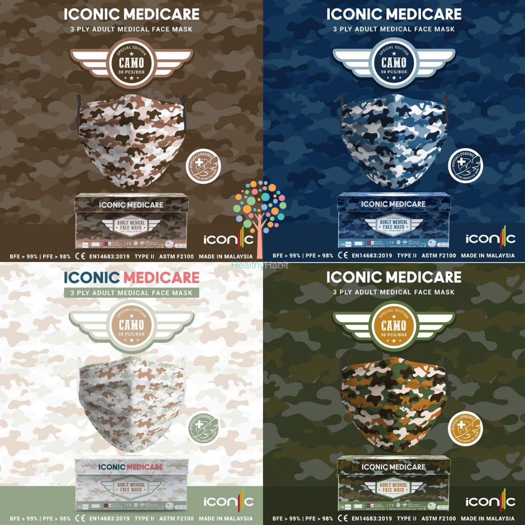 ICONIC Medicare Face Mask 3PLY SPECIAL Edition ARMY/Camo 50's | Shopee ...