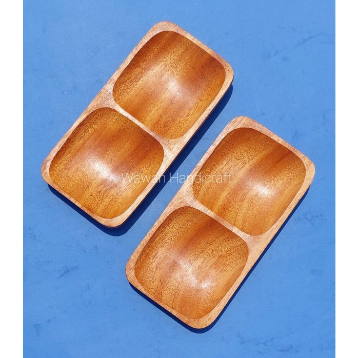 KAYU Wooden plate/square serving plate with 2 mahogany partitions ...