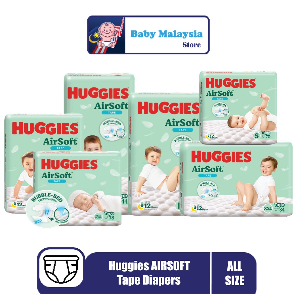 Huggies AIRSOFT Tape Diapers - ALL SIZE | Shopee Malaysia