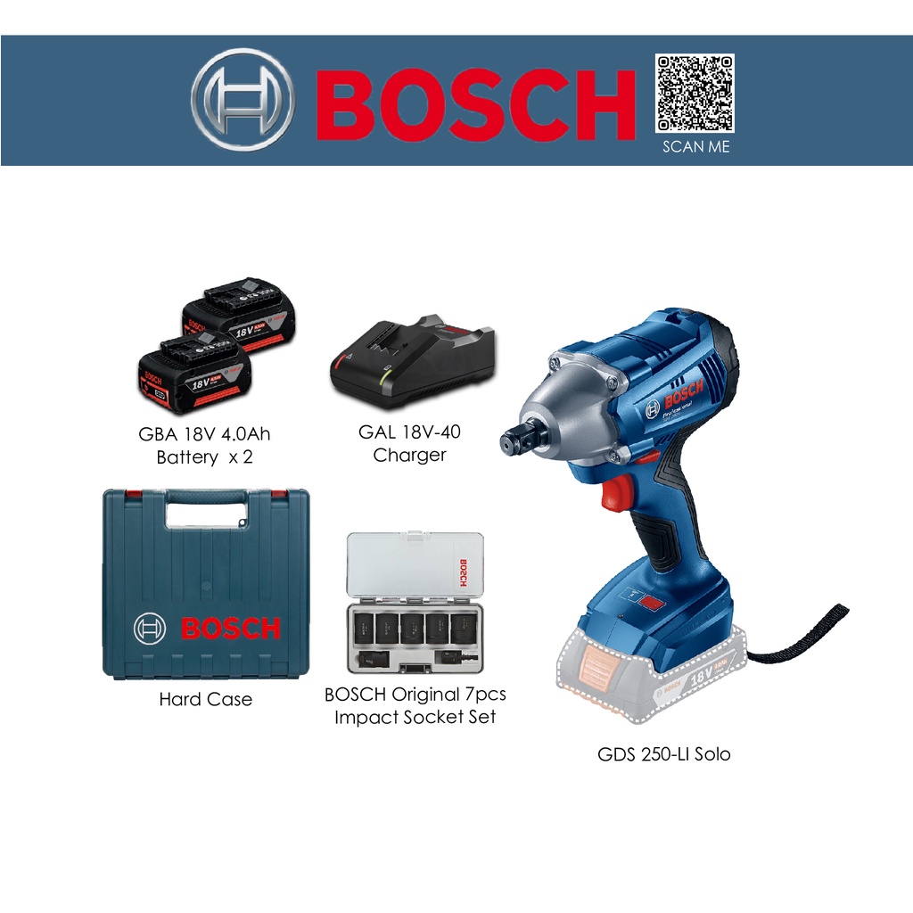Bosch Gds 250 Li Professional Cordless Impact Wrench Solo 18v 2 0ah 4