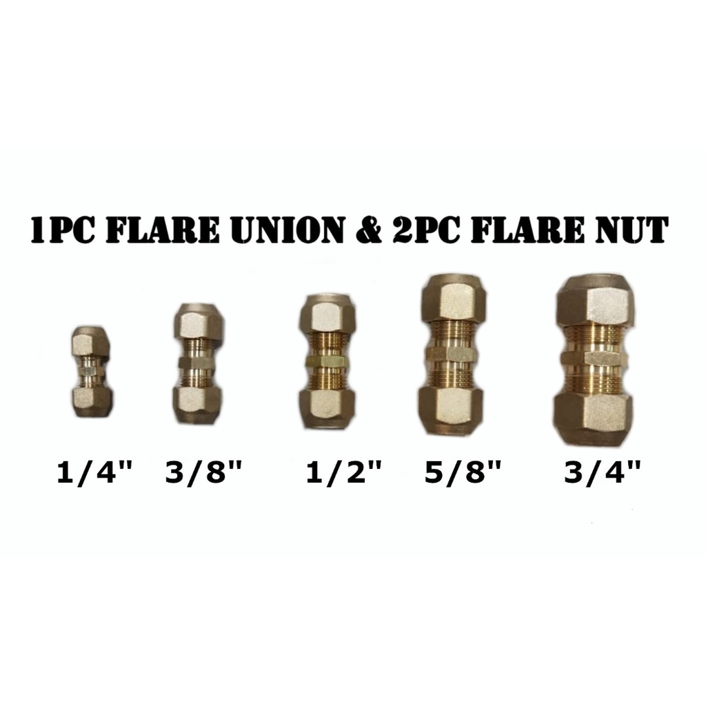 Flare Union Set (1pc Flare Union ＆2pc Flare Nut)(1/4", 3/8", 1/2", 5/8 ...