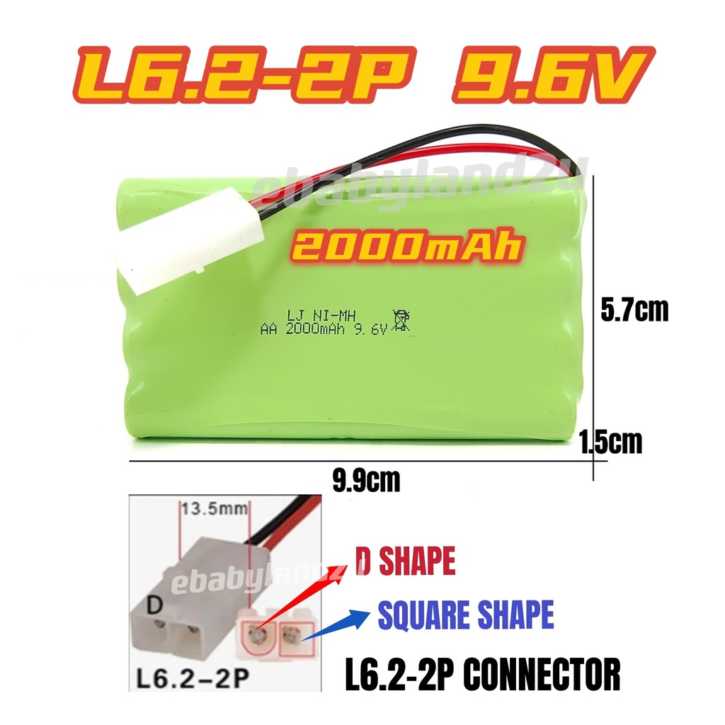 Bateri Kereta Kontrol L6.2-2P 9.6V 2000mAh RC Car Battery Remote Control Car Rechargeable ...