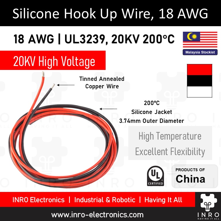1meter [20KV 18 AWG UL3239 150C] High Voltage Silicone Hook Up Wire | AWG 18, UL3239 (1meter ...