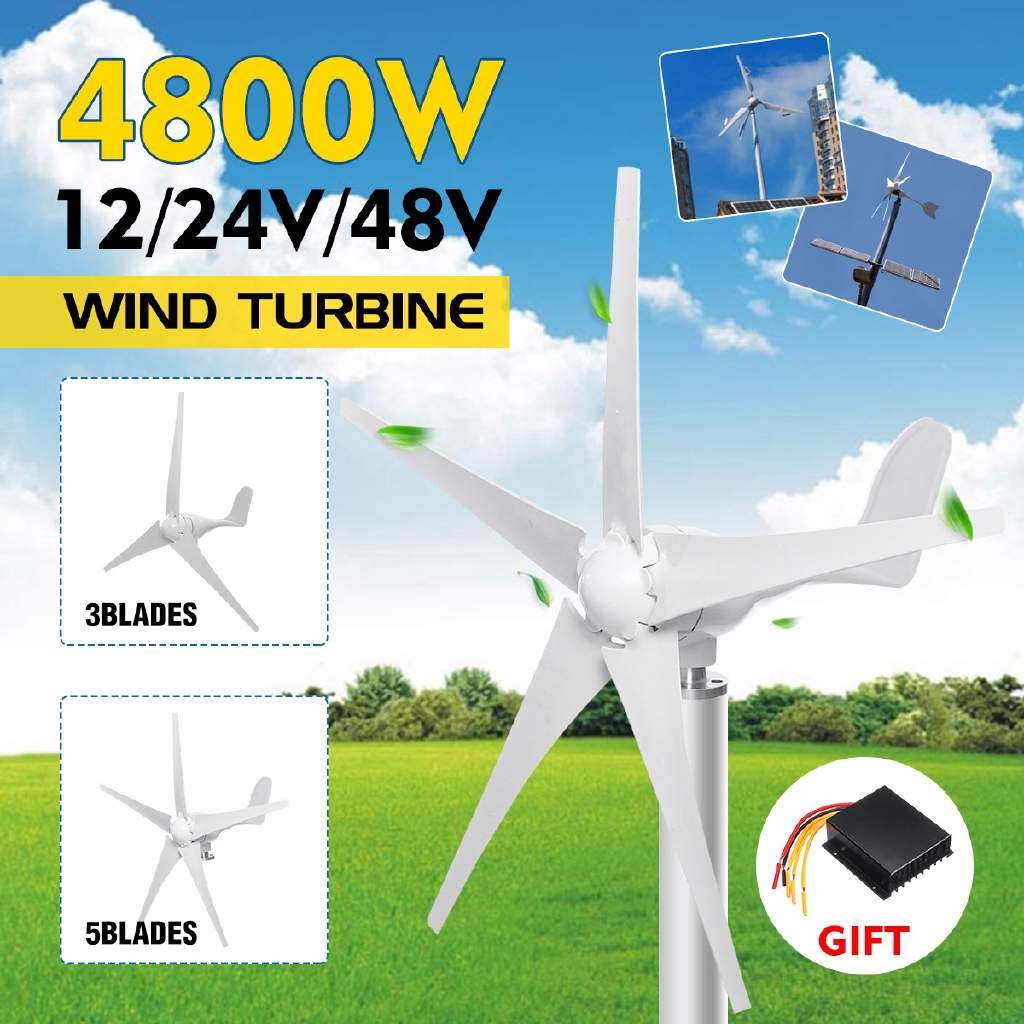 4800W Wind Turbines Generator 3/5 Wind Blades Option with Waterproof ...