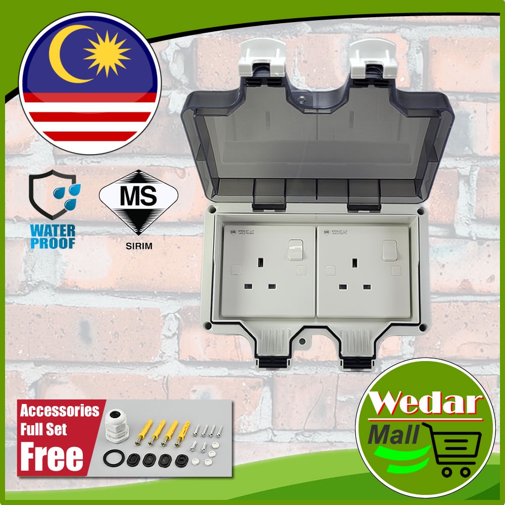 (SIRIM) 2Gang IP66 Outdoor 13A Waterproof Wall Socket Weather Proof Power Outlet Include UMS ...