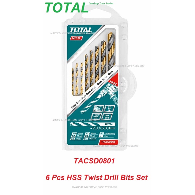 TOTAL TACSD0801 8pcs HSS Twist Drill Bits Set Mata Tebuk Besi | Shopee ...